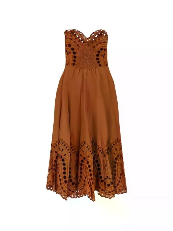 Charo Ruiz Ibiza Broderie Anglaise Strapless Midi Dress - Brown