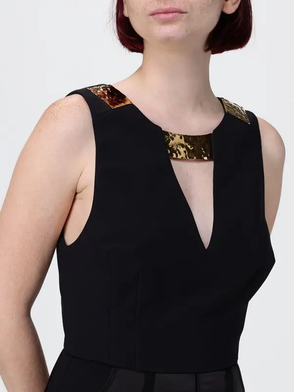 Elisabetta Franchi Sleeveless V-neck Top With Embellished Collar - Black