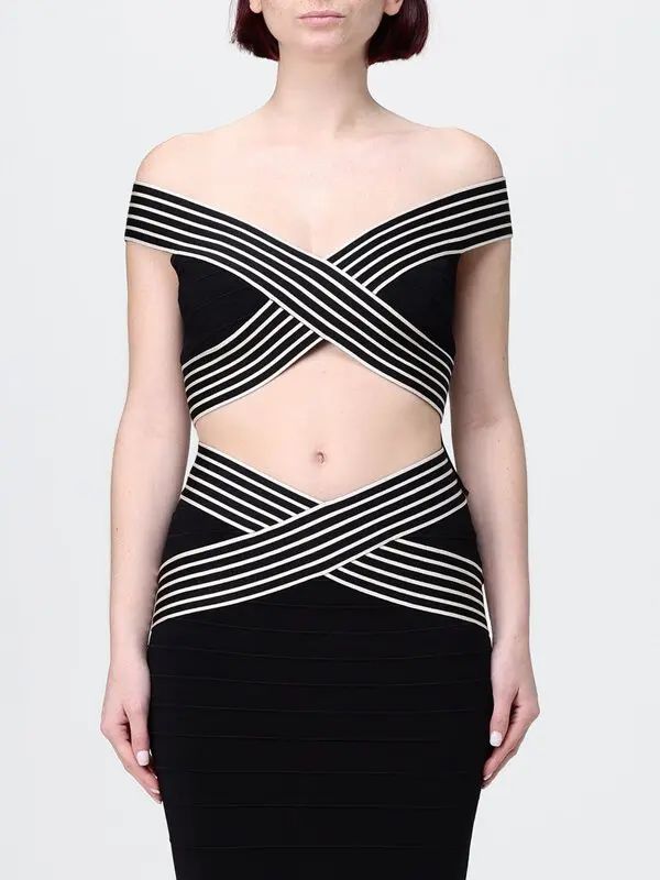 Elisabetta Franchi Cropped Jersey Top With Boat Neckline - Black
