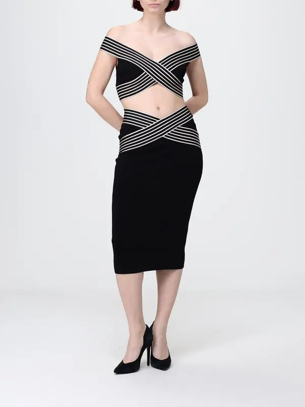 Elisabetta Franchi Cropped Jersey Top With Boat Neckline - Black