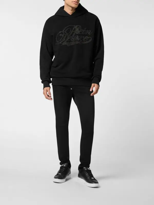 Philipp Plein Cotton Hoodie With Logo And Rhinestones