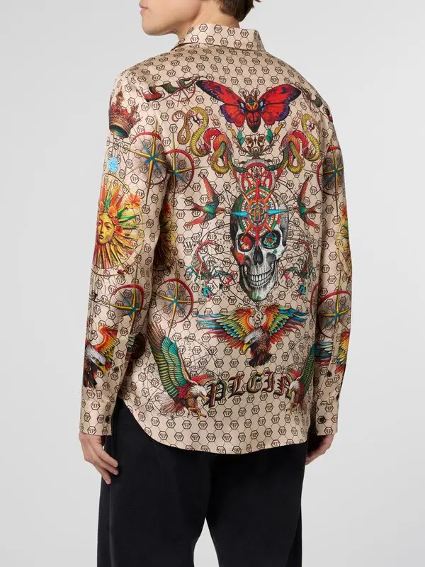Philipp Plein Silk Shirt With Monogram And Graphic Prints