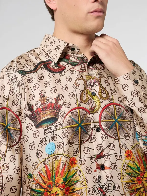 Philipp Plein Silk Shirt With Monogram And Graphic Prints