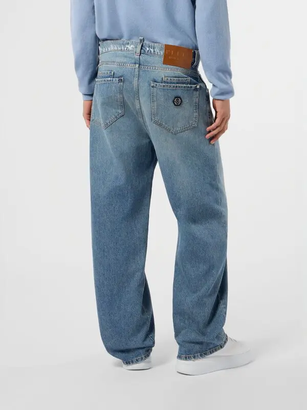 Philipp Plein Wide-leg Distressed Jeans - Sky Blue