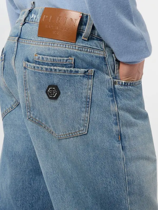 Philipp Plein Wide-leg Distressed Jeans - Sky Blue
