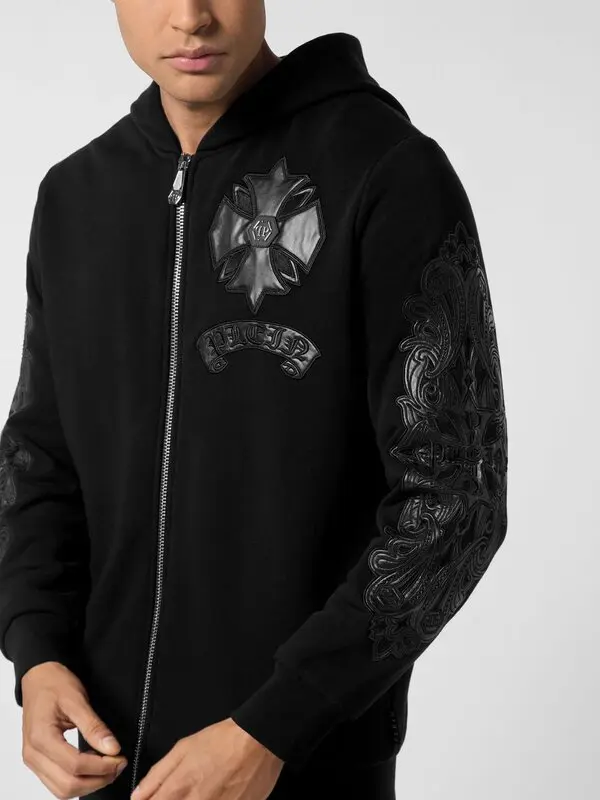 Philipp Plein Cotton Hoodie With Leather Logo