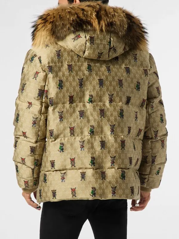 Philipp Plein Jacquard Silk Blend Canvas Monogram Down Jacket