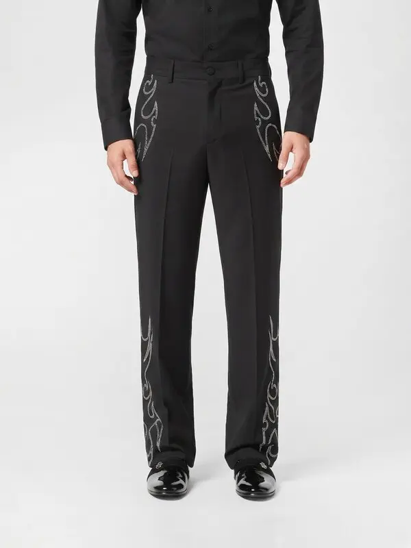 Philipp Plein Tailored Wool Trousers With Stud Embellishments - Black