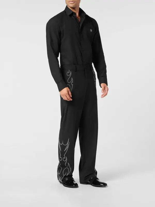 Philipp Plein Tailored Wool Trousers With Stud Embellishments