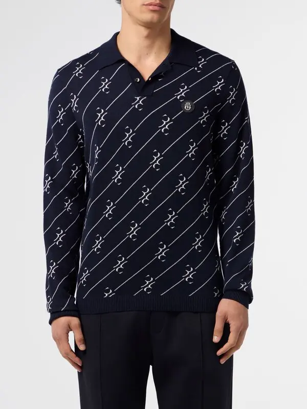 BILLIONAIRE Merino Wool And Silk Polo Shirt With Logo - Navy