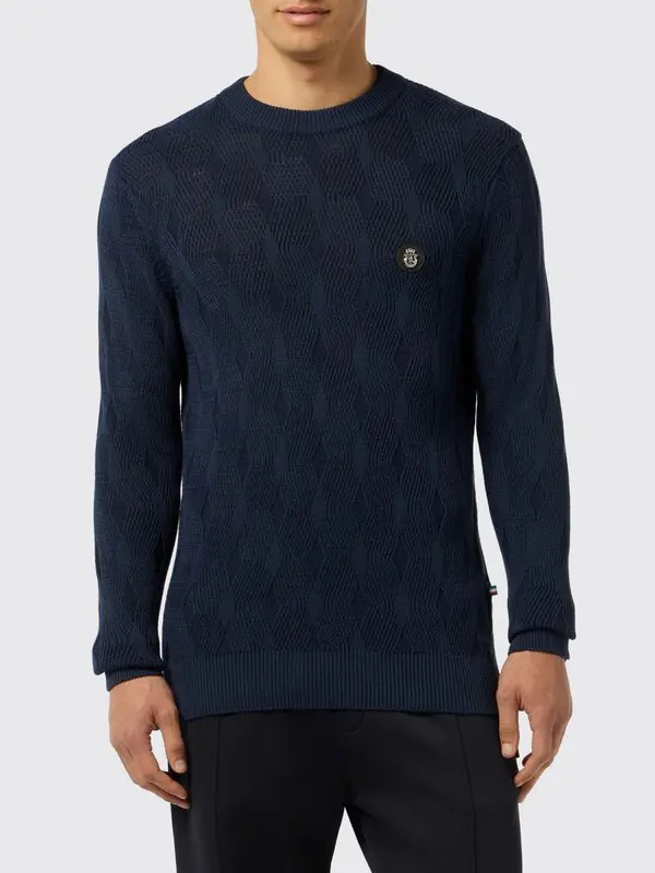 BILLIONAIRE Crewneck Sweater In Cotton And Silk Blend - Navy