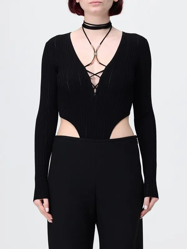 Elisabetta Franchi Ribbed Viscose Blend Long Sleeve Bodysuit