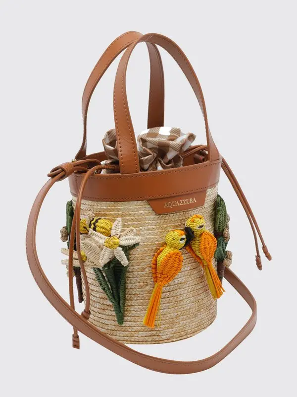 AQUAZZURA Woven Mini Bucket Bag With Embellishments