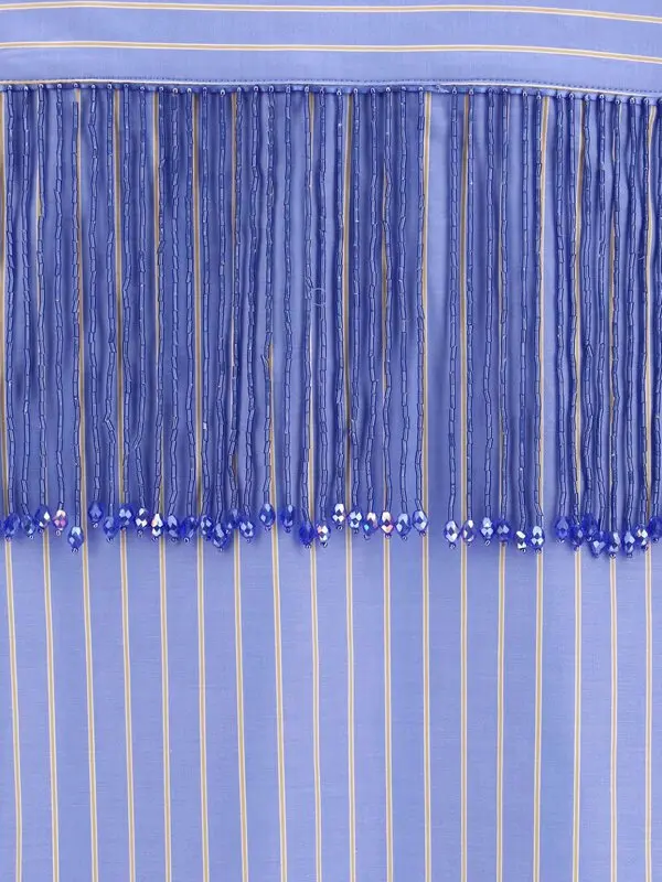 Andamane Striped Cotton Shirt With Embellished Fringes - Gnawed Blue