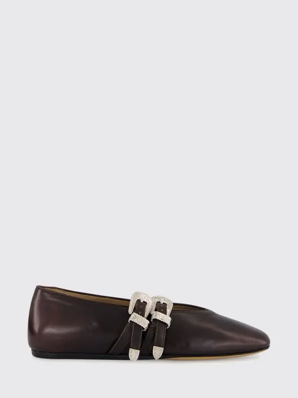 Le Monde Beryl Leather Ballerina Flats With Buckle Detail - Brown