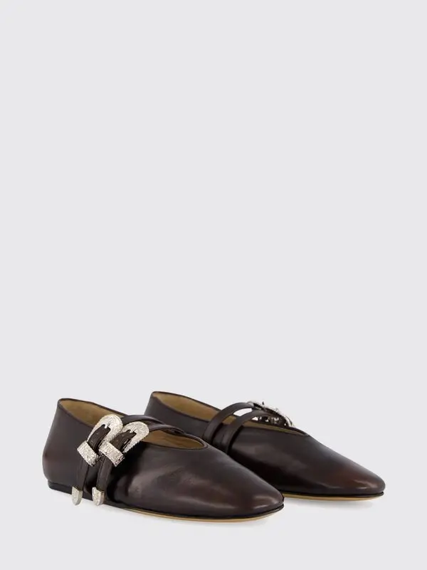 Le Monde Beryl Leather Ballerina Flats With Buckle Detail - Brown