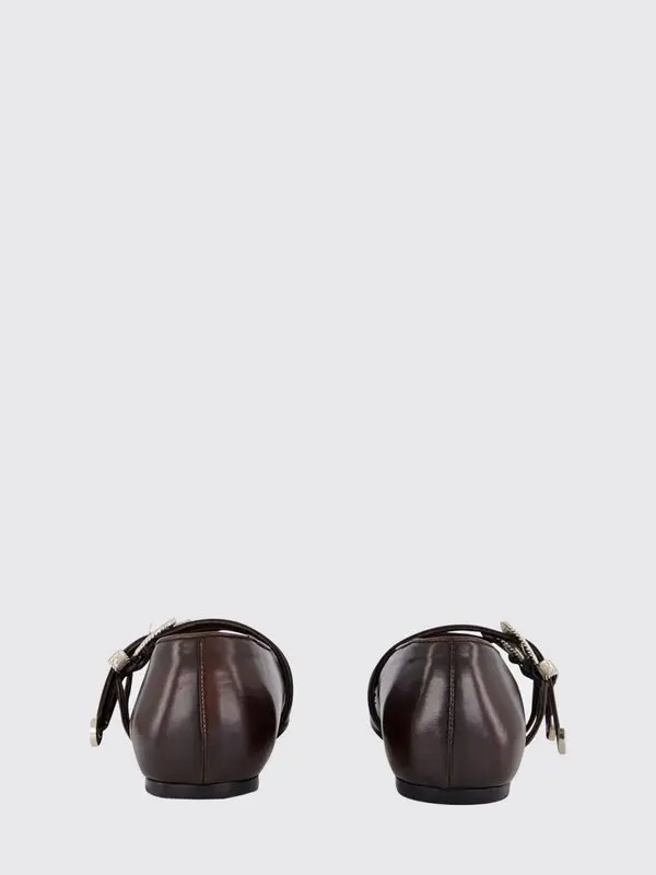 Le Monde Beryl Leather Ballerina Flats With Buckle Detail - Brown