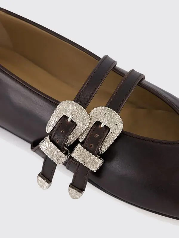 Le Monde Beryl Leather Ballerina Flats With Buckle Detail - Brown