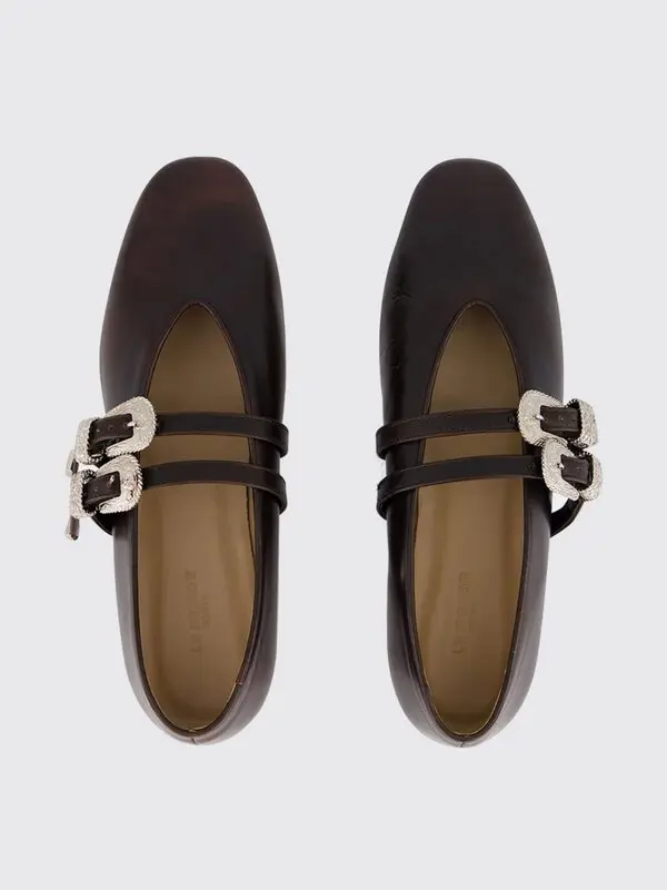 Le Monde Beryl Leather Ballerina Flats With Buckle Detail - Brown