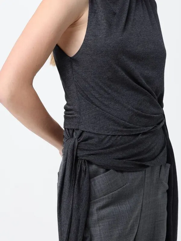 GANNI Draped Organic Cotton Blend Top - Grey