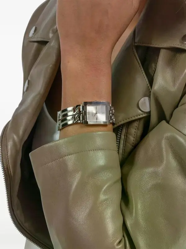 Guess Rectangular Face Watch With Crystal Embellished Bracelet