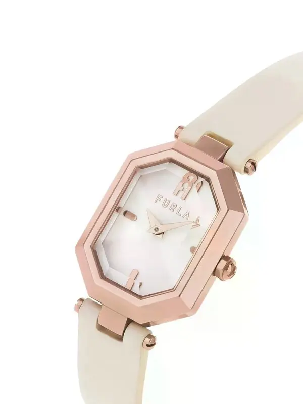 Furla Octagonal Analog Watch With Beige Leather Strap