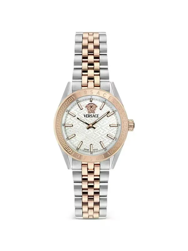 Versace V-code 36mm Watch With Greca-pattern Bezel - White
