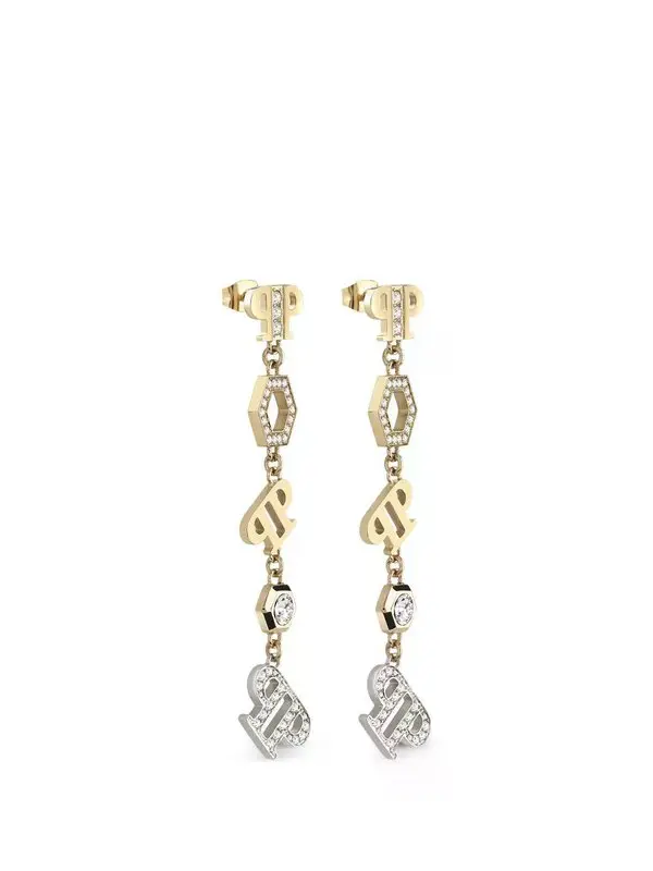 Philipp Plein Crystal Embellished Logo Pendant Drop Earrings