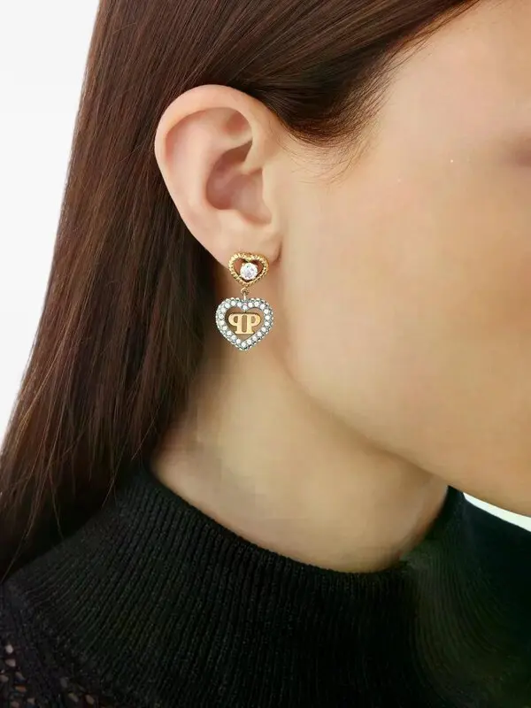 Philipp Plein Crystal Embellished Heart Drop Earrings