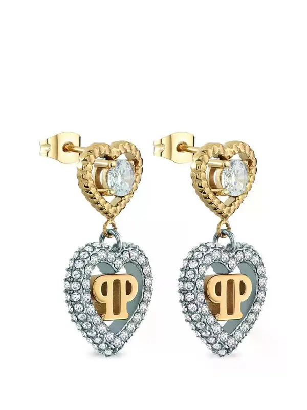 Philipp Plein Crystal Embellished Heart Drop Earrings