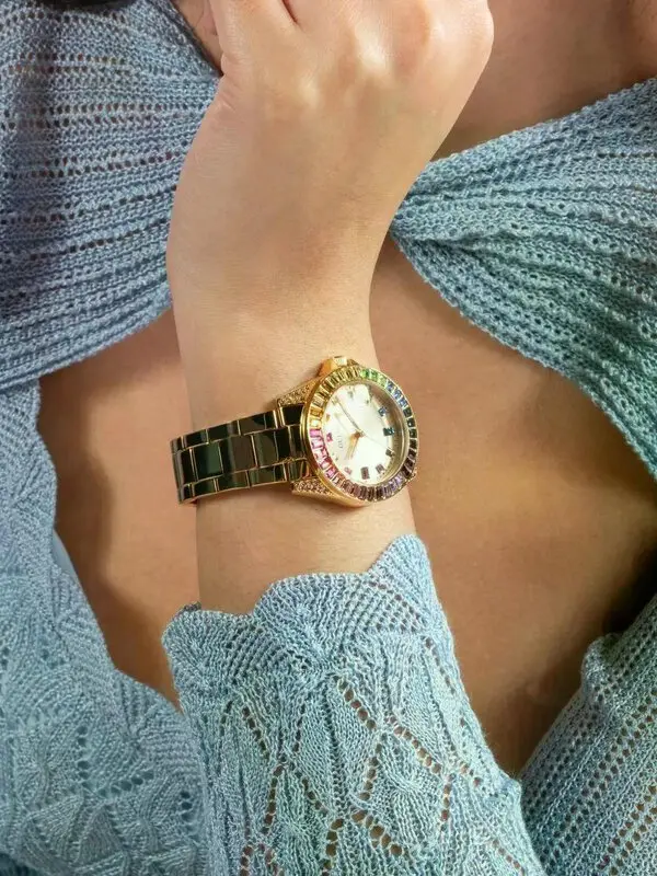 Guess Opaline 34mm Watch With Crystal Embellished Bezel