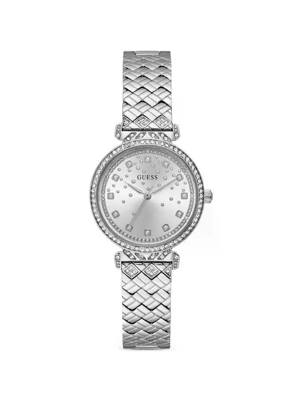 Guess Crystal Bezel Watch With Quilted Bracelet