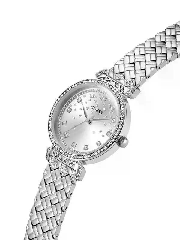 Guess Crystal Bezel Watch With Quilted Bracelet