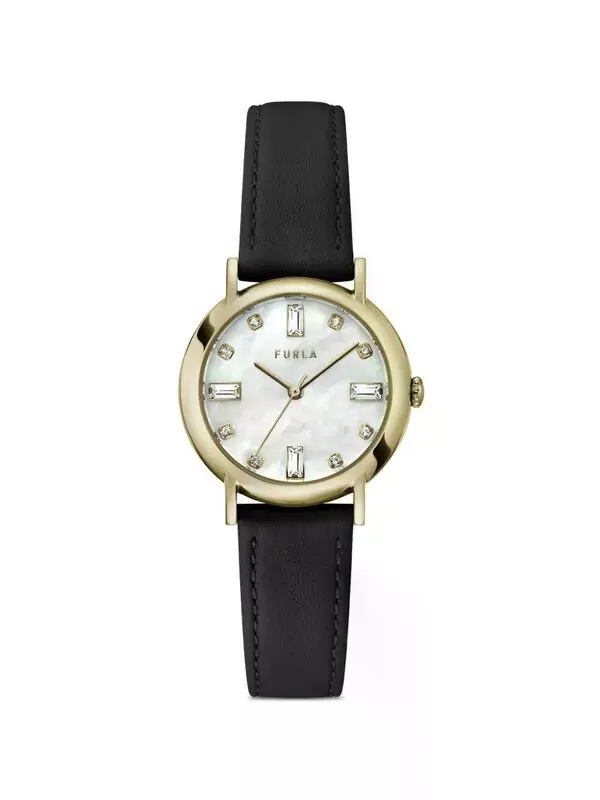 Furla Easy Shape 32mm Watch With Black Leather Strap - White