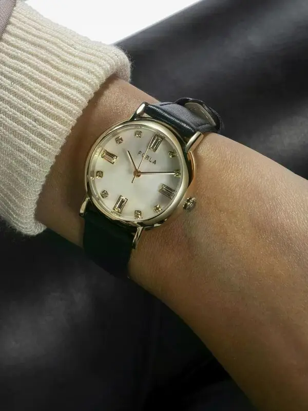 Furla Easy Shape 32mm Watch With Black Leather Strap