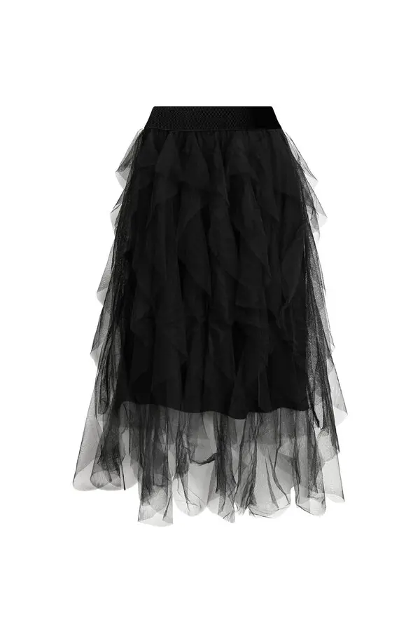 JAMES LAKELAND Tulle Ruffle Midi Skirt - Black