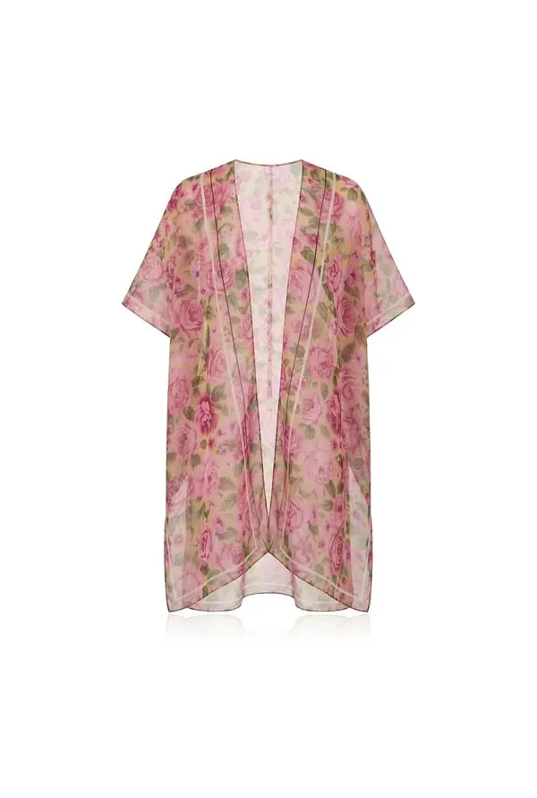 JAMES LAKELAND Rose Print Sheer Kaftan - Pink