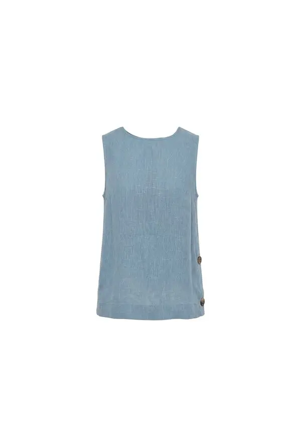 JAMES LAKELAND Sleeveless Linen Top With Side Button Detail