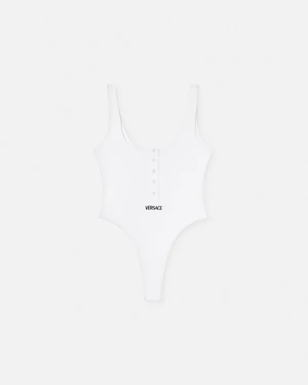 Versace Embroidered Ribbed Cotton Bodysuit - White