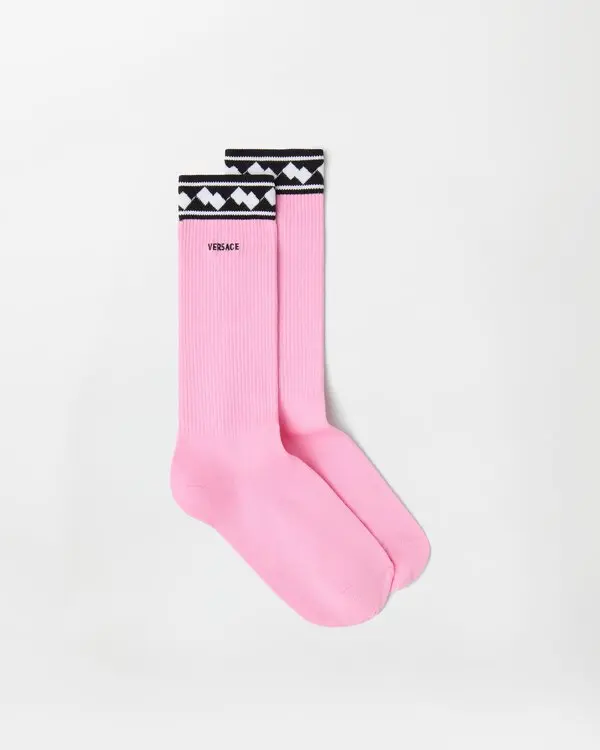 Versace Embroidered Cotton Ribbed Socks - Pink