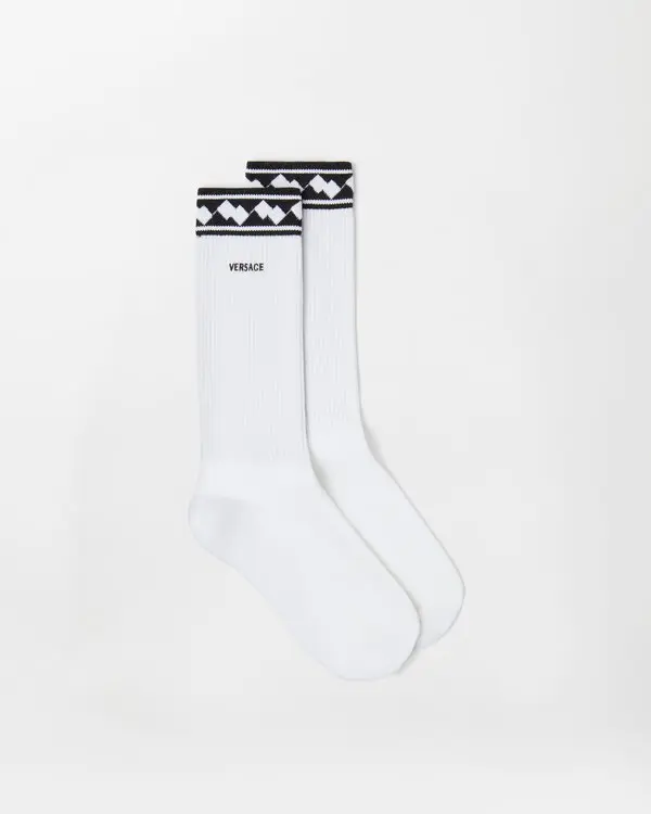 Versace Embroidered Cotton Ribbed Socks - White