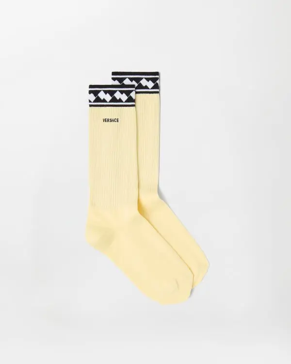 Versace Embroidered Cotton Ribbed Socks - Yellow