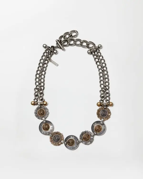 Versace Medusa Coin Chain Necklace - Silver+gold