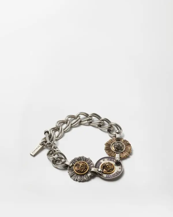 Versace Chain Bracelet With Medusa Embellishments - Silver+gold