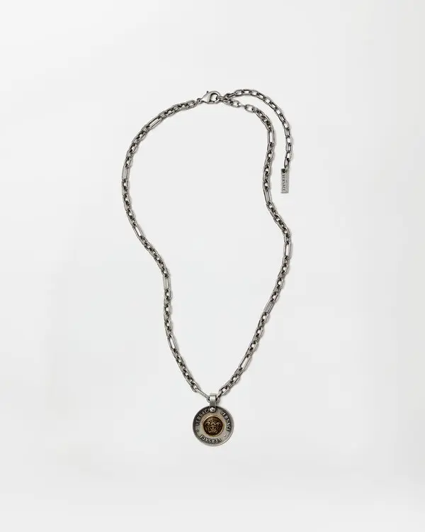 Versace Coin Pendant Chain Necklace - Silver+gold