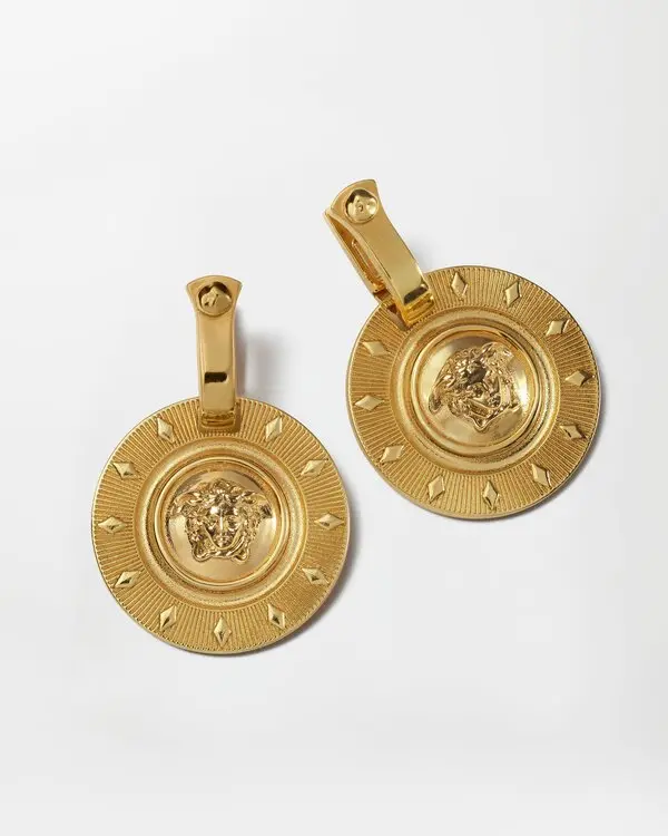 Versace Medusa Coin Charm Drop Earrings - Gold