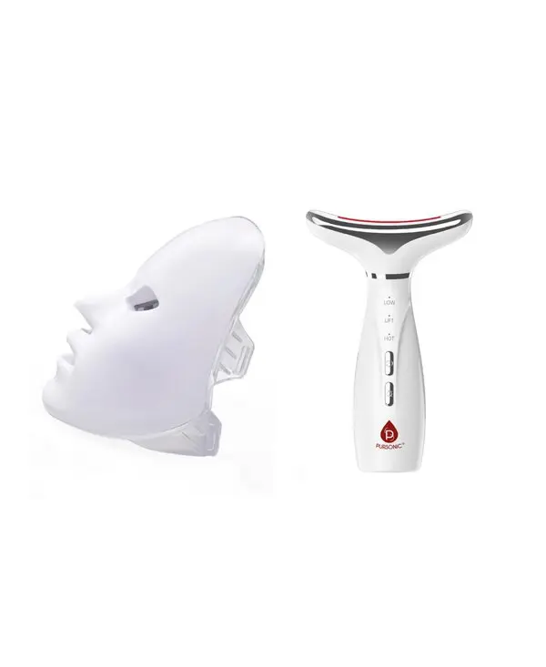 PURSONIC 7-in-1 Facial Therapy Device & Led Light Therapy Mask Bundle - White
