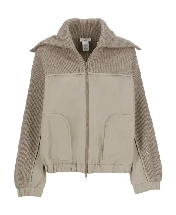 Brunello Cucinelli Spread Collar Knit-panelled Jacket