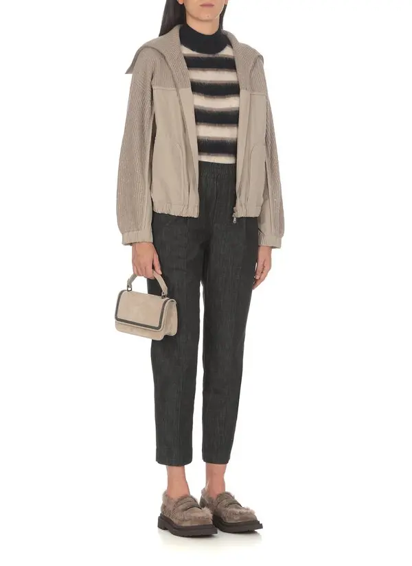 Brunello Cucinelli Spread Collar Knit-panelled Jacket
