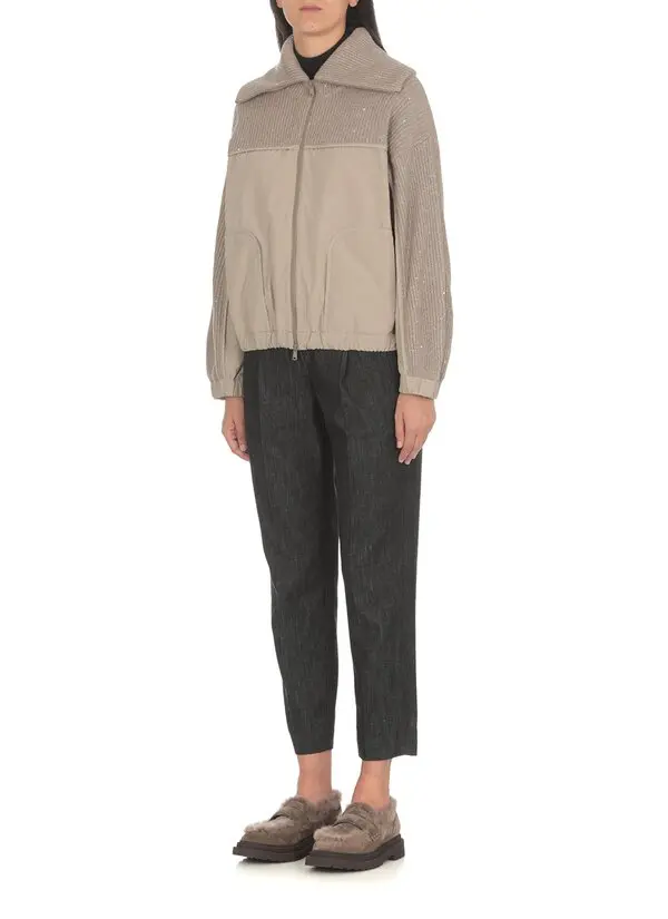 Brunello Cucinelli Spread Collar Knit-panelled Jacket